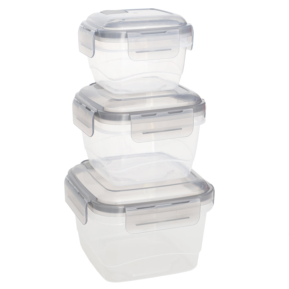 Home Basics Locking Square Food Storage Containers with Grey Steam Ven ...