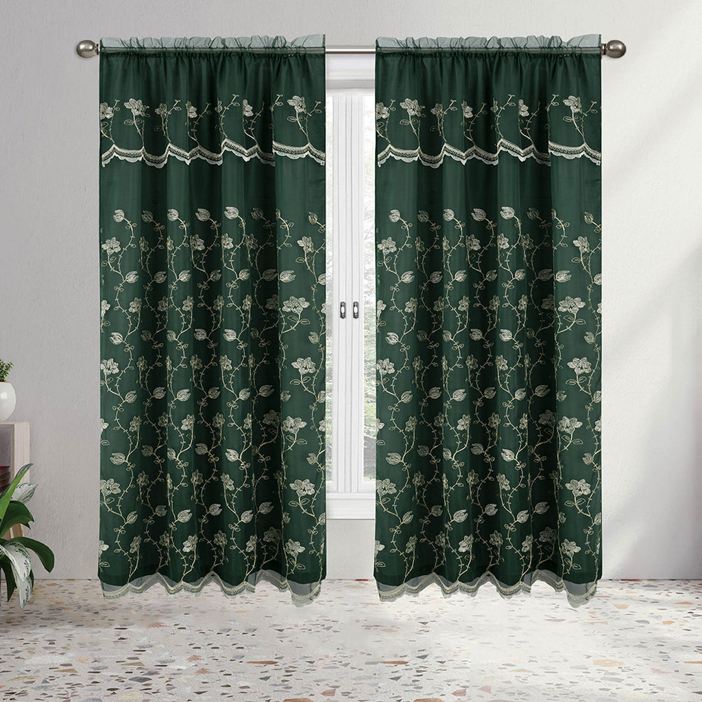 Viola Floral Embroidery Panel with Valance and Backing, 55x84 Inches ...