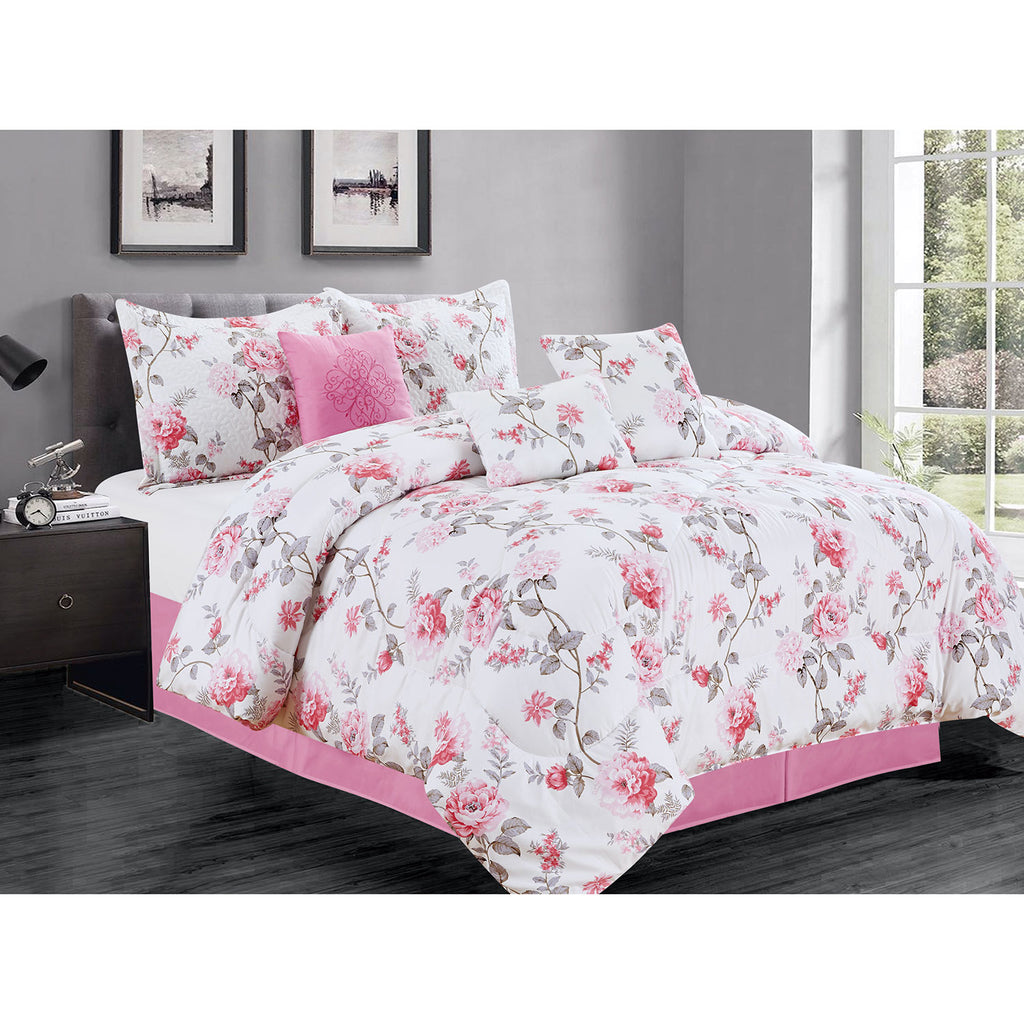 Premius Rose 7 Piece Oversized Comforter Set, Pink – ShopBobbys