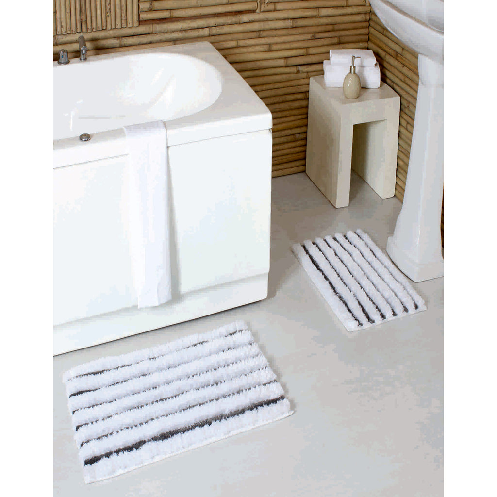 PREMIUS Emma 2 Piece Striped Fur Bath Rug Set, 17x24 & 20x32 Inches ...