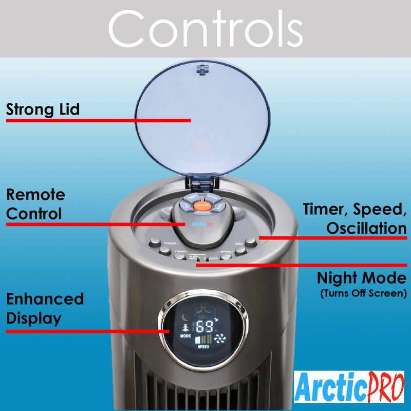Arctic-Pro Digital Screen Oscillating Tower Fan with Remote Control, D ...