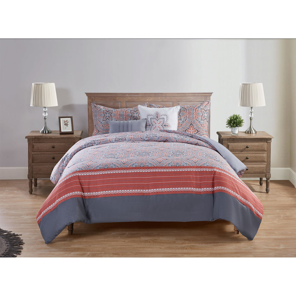 VCNY Home Allison 5-Piece Reversible Medallion Comforter Set, Coral ...