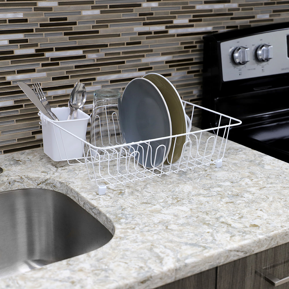 Home Basics Small Vinyl Coated Wire Dish Rack with Utensil Holder, Whi ...