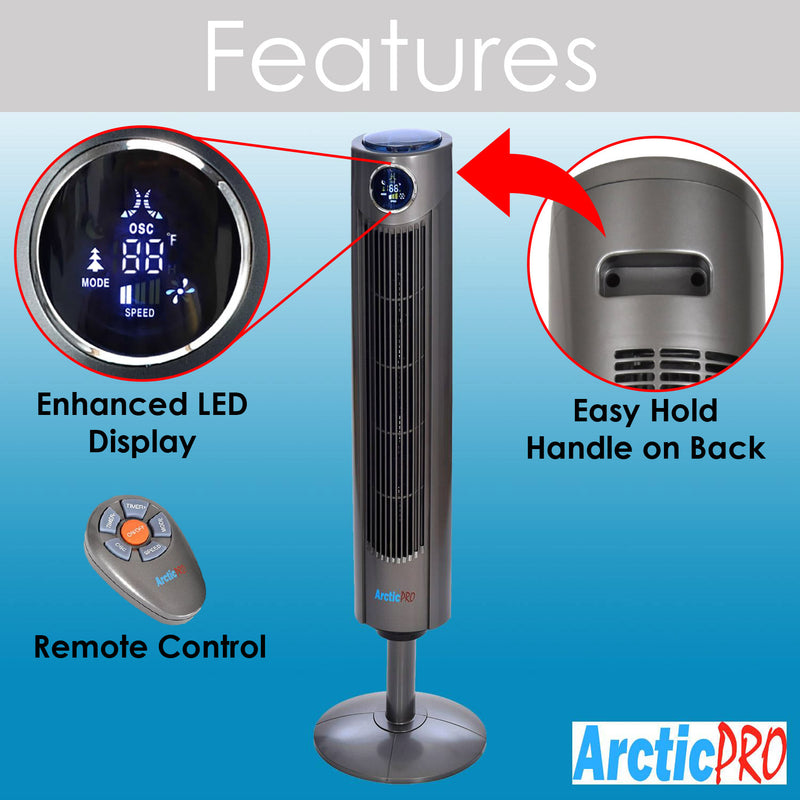 Arctic-Pro Digital Screen Oscillating Tower Fan with Remote Control, D ...