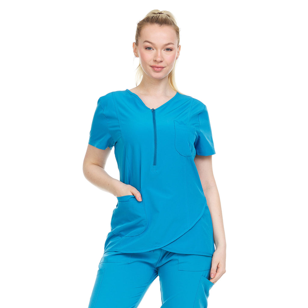 Heal Wear 4-Way Stretch Women's Zippered Tulip Scrub Top – ShopBobbys