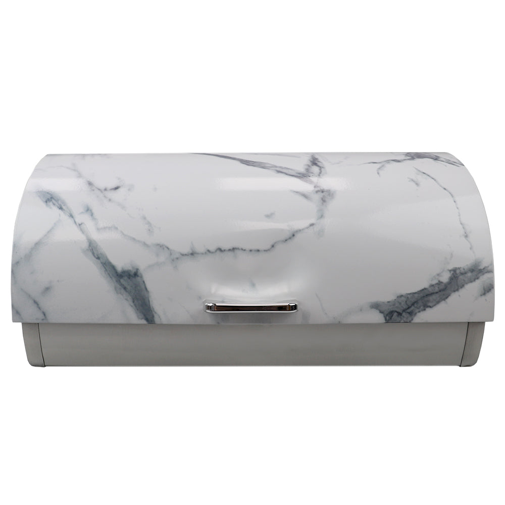 Home Basics Marble Like Roll Top Lid Steel Bread Box, White, 15.5x11.2 ...