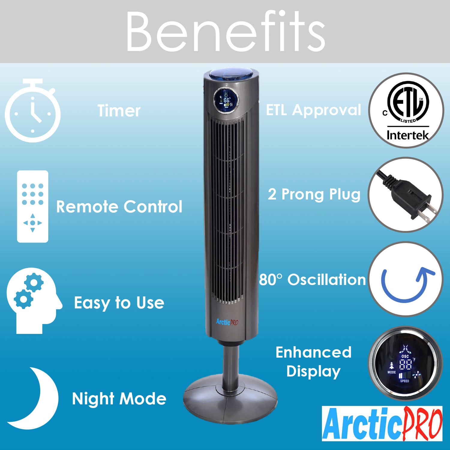 Arctic-Pro Digital Screen Oscillating Tower Fan with Remote Control, D ...