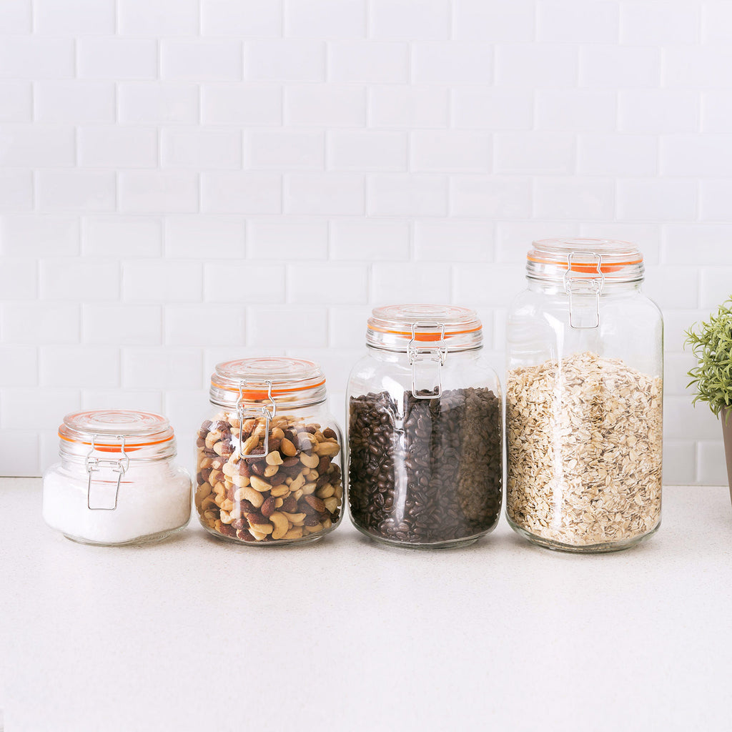 Home Basics 4 Piece, Clear Glass Canister Set with Hermetic Lids ...