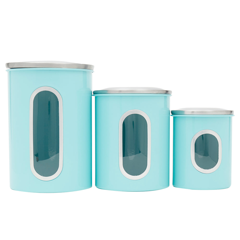Home Basics 3 Piece Stainless Steel Top Canisters with Windows, Turquo ...