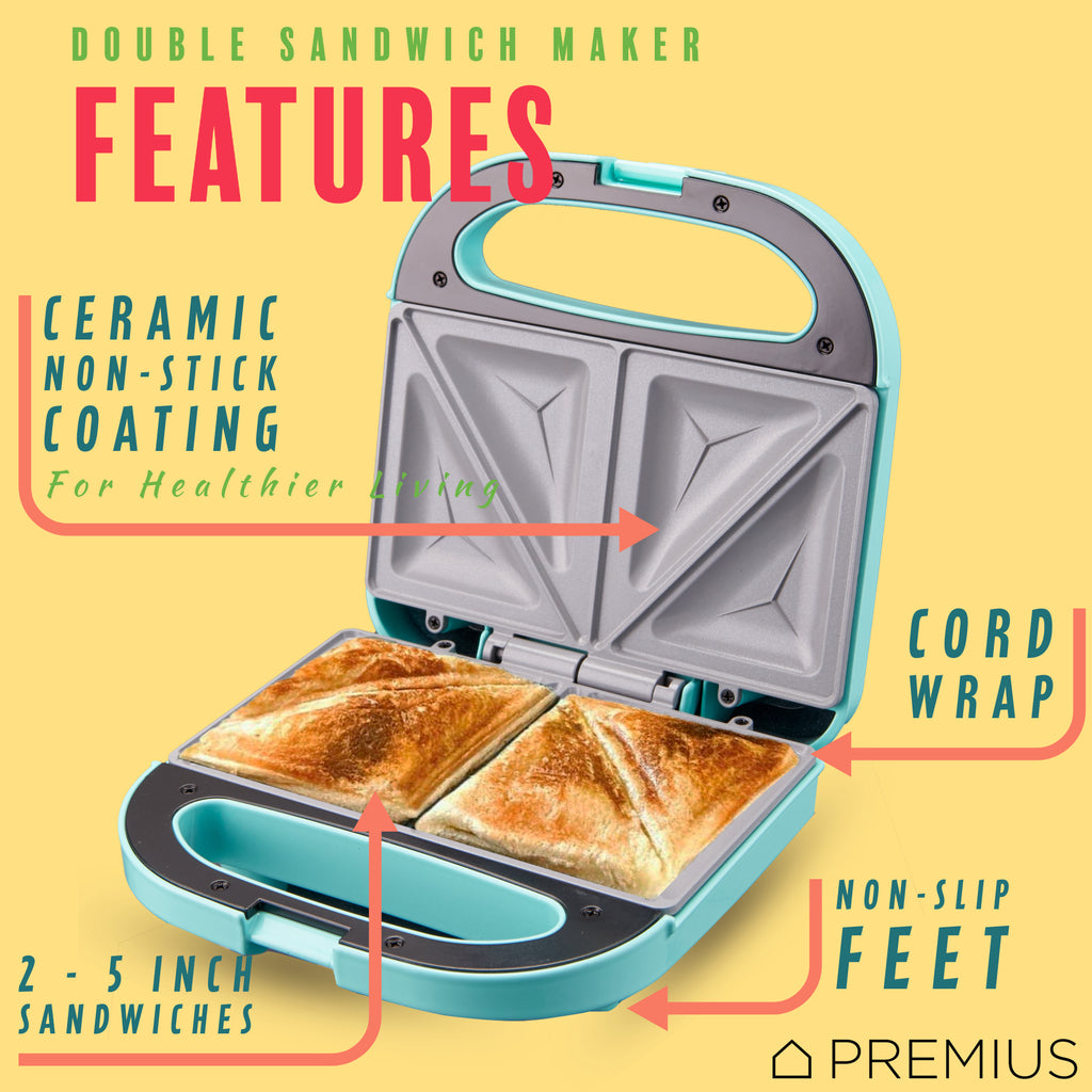 PREMIUS Ceramic Non-Stick Double Slice Sandwich Maker, 8.25x4.75 Inch ...