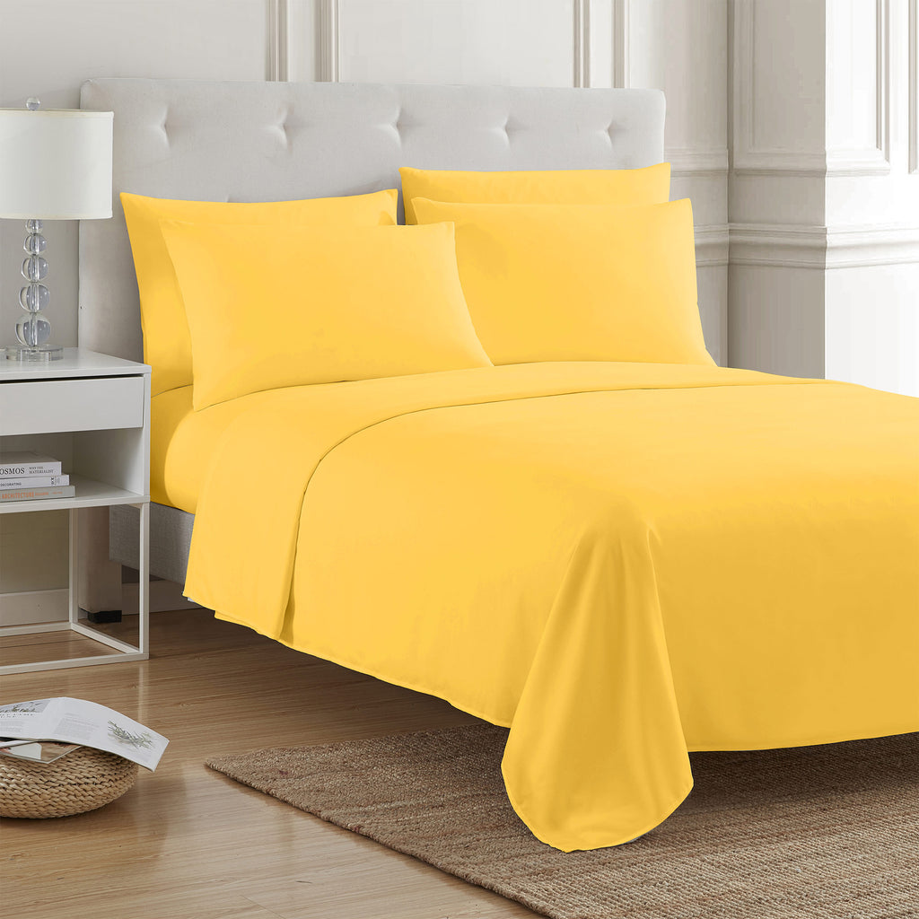 PREMIUS 4-6 Piece Solid Microfiber Wrinkle-Free Sheet Set, Popcorn ...