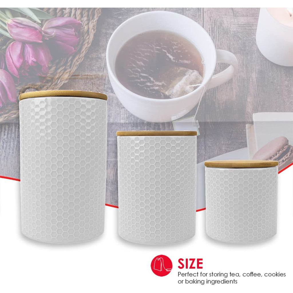 Home Basics 3 Piece Ceramic Canister Set with Bamboo Lids, Honeycomb W ...