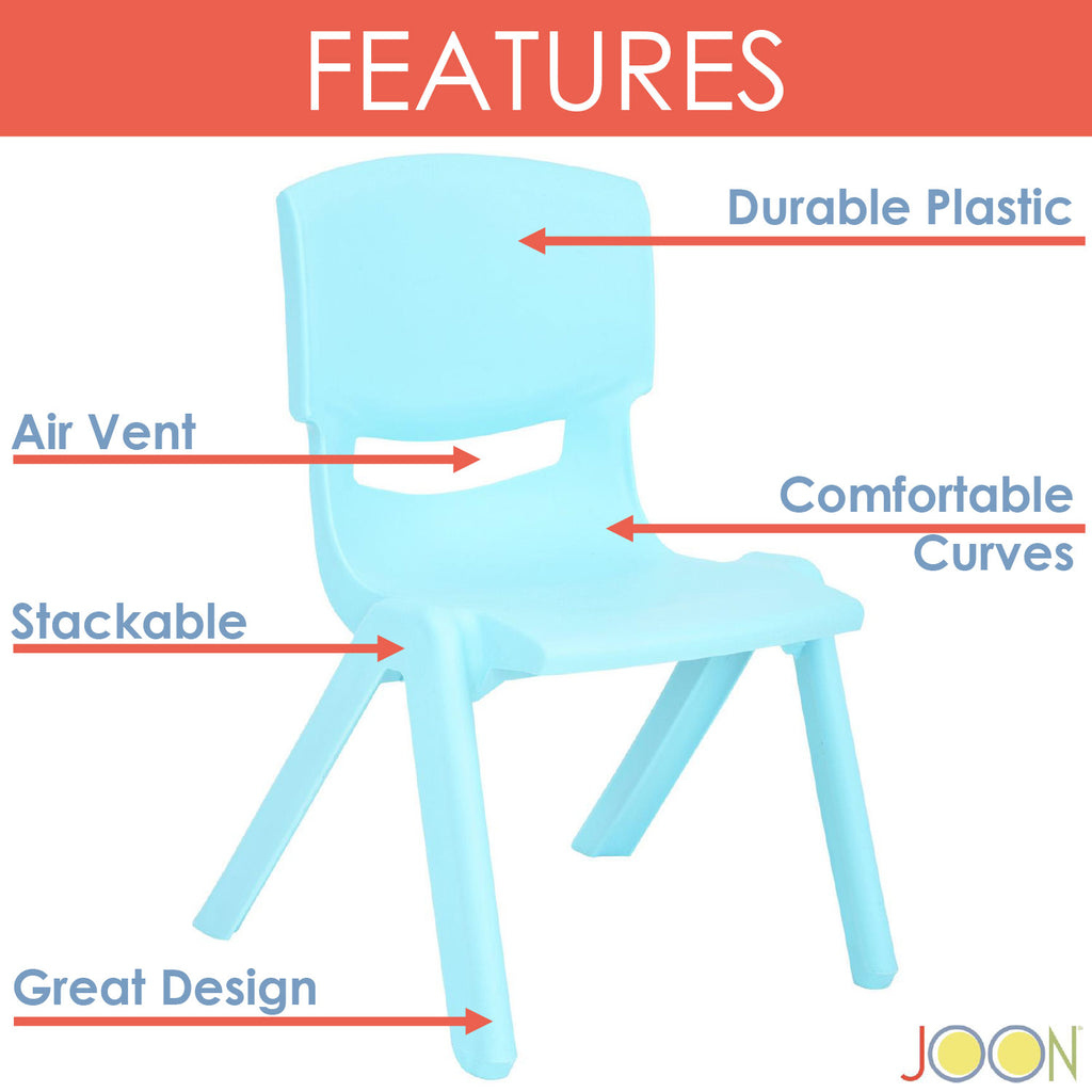 JOON Stackable Plastic Kids Learning Chairs, Baby Blue, 20.5x12.75X11 ...