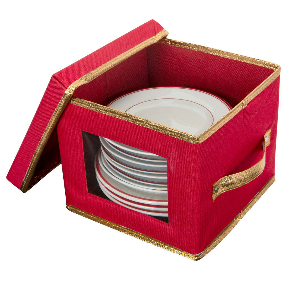 Simplify Holiday Salad Plate Dinnerware Storage Box with 12 Felt Divid ...
