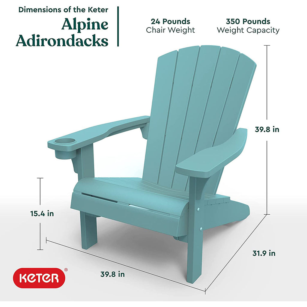 Keter 2-Pack Alpine Adirondack Resin Outdoor Furniture Patio Chairs, T ...