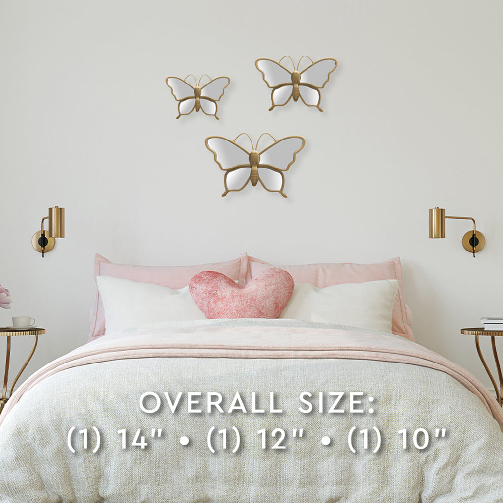PREMIUS 3 Piece Butterfly Mirror Wall Decor Set, Gold, 14x12x10 Inches ...