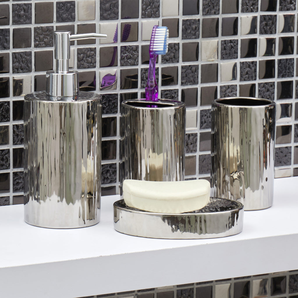 Home Basics 4 Pieces Ceramic Bath Set, Chrome – ShopBobbys