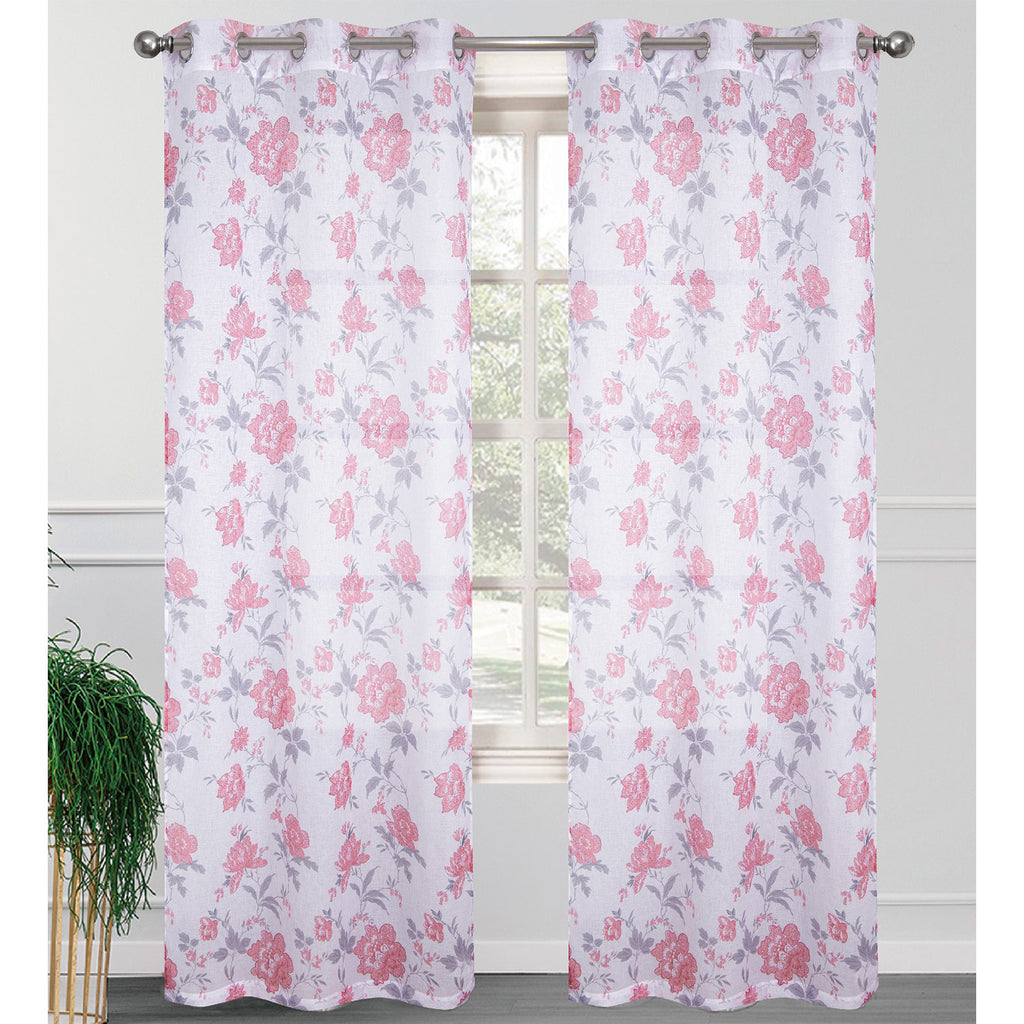 Reema 2 Pack Floral Printed Sheer Grommet Window Panel, 2-38x84 Inches ...