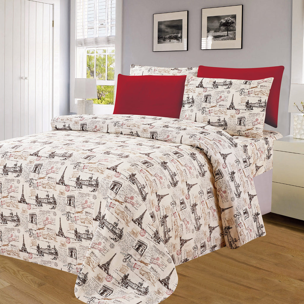 PREMIUS Paris Wrinkle-Free Microfiber Sheet Set, Beige-Red – ShopBobbys