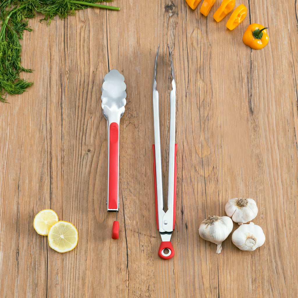 Home Basics Stainless Steel 2 Piece Tong Set with Silicone Handles, As ...