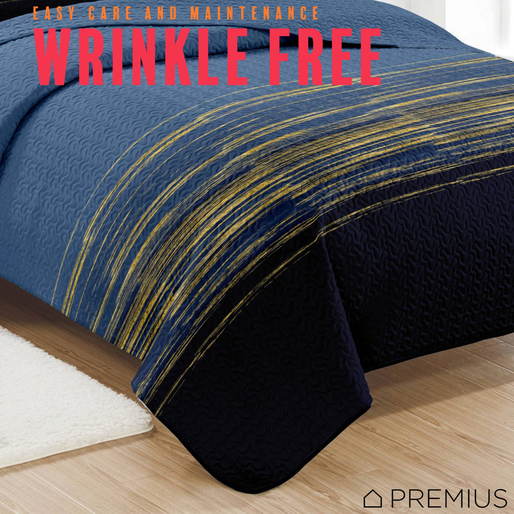 PREMIUS Leo 3 Piece Microfiber Wrinkle-Free Quilt Set, Navy-Gold ...