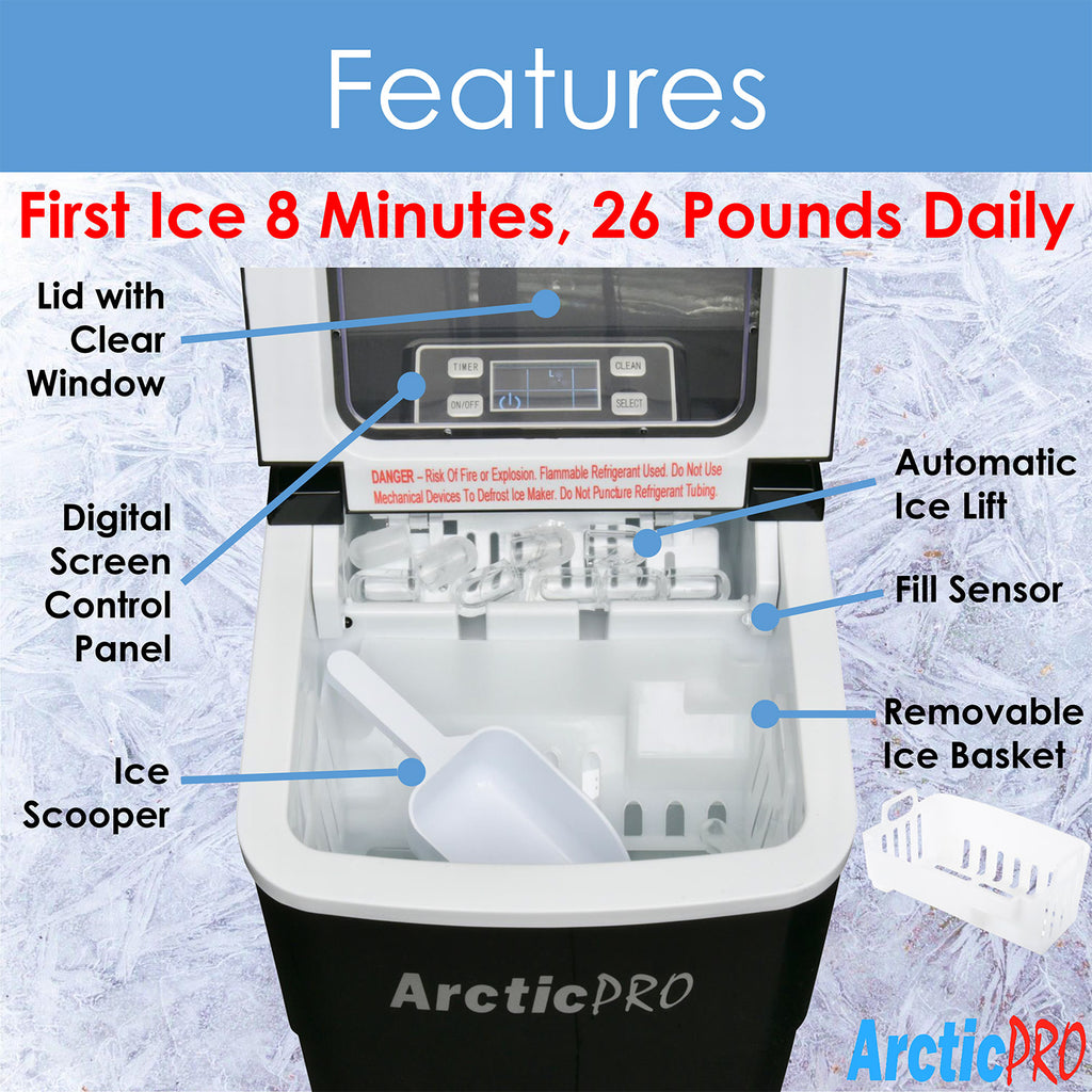 Arctic-Pro Portable Digital Quick Ice Maker Machine, Black, Makes 2 Ic ...