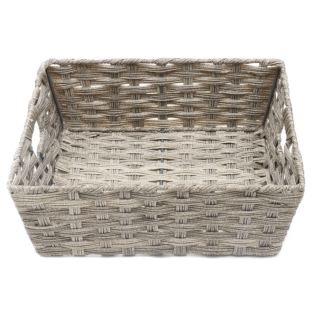 Home Basics Large Faux Rattan Basket with Cut-out Handles, Grey ...