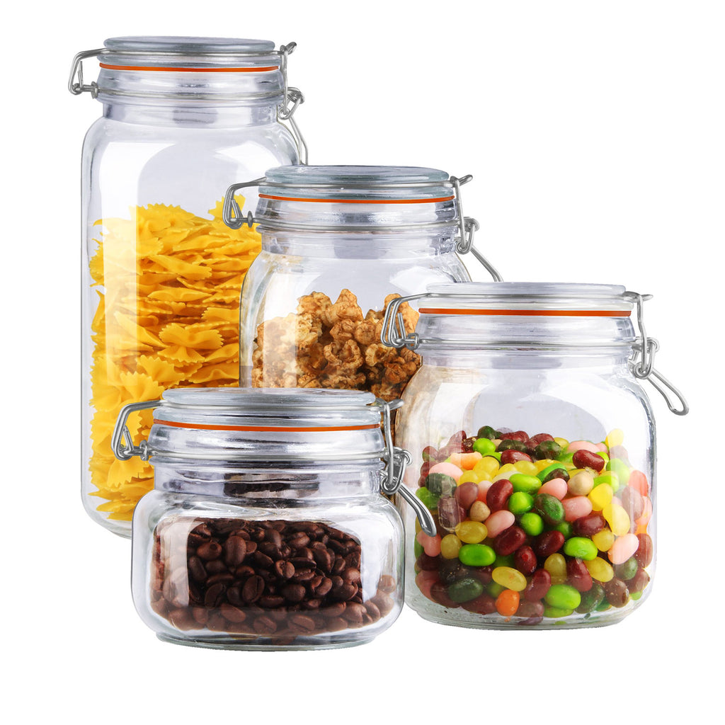 Home Basics 4 Piece, Clear Glass Canister Set with Hermetic Lids ...