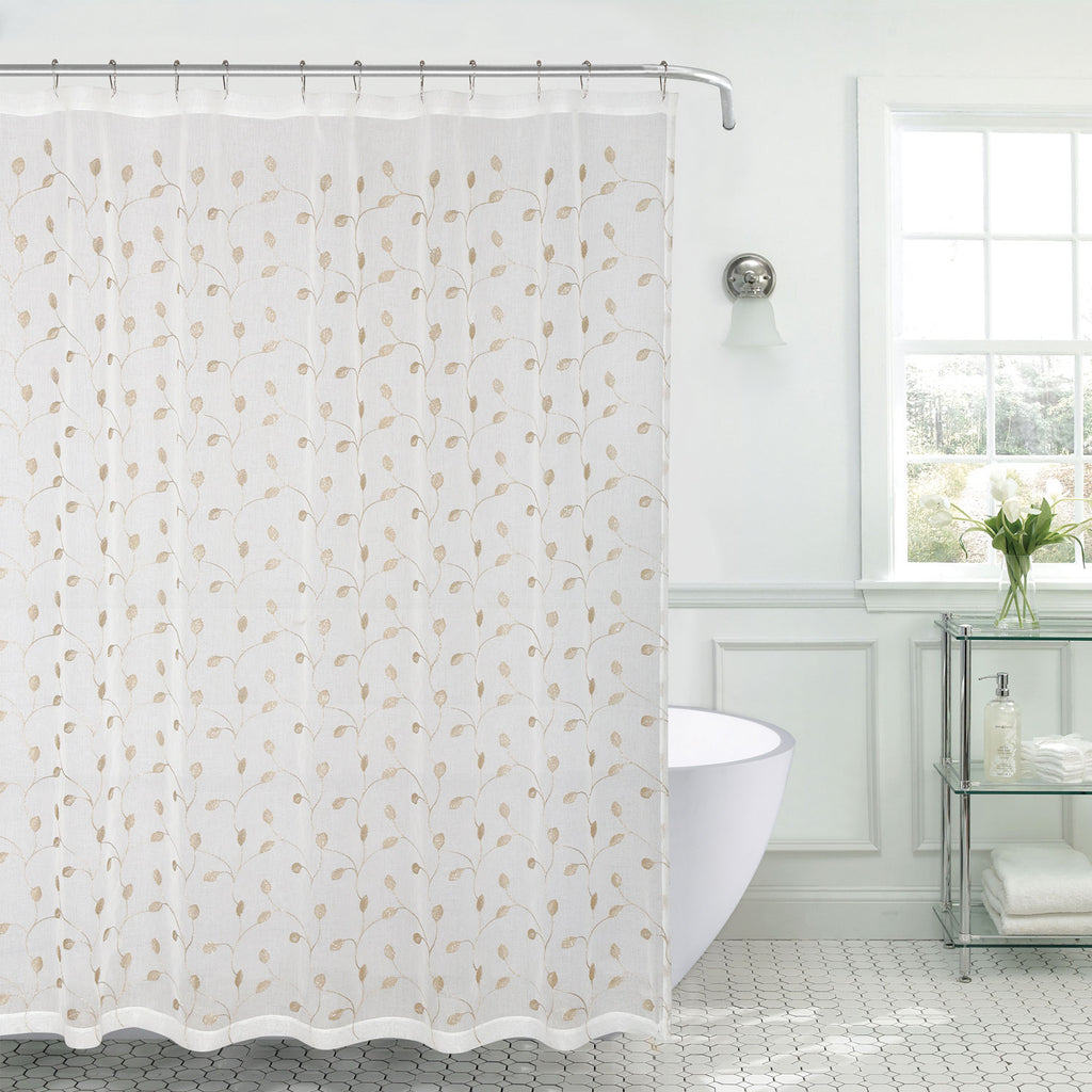 Rosalee Vines Voile Embroidery Shower Curtain, 12 Metal Hooks Set, 70x ...