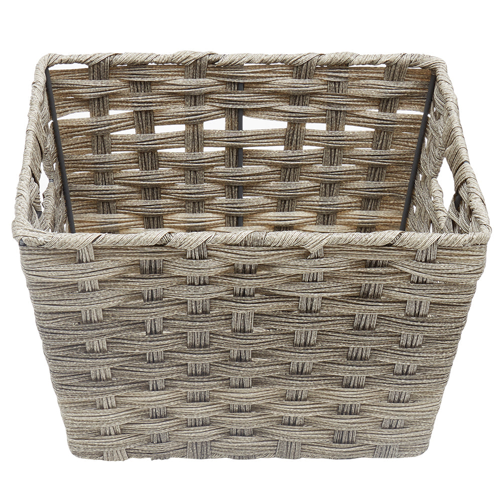 Home Basics Medium Faux Rattan Basket with Cut-out Handles, Grey ...