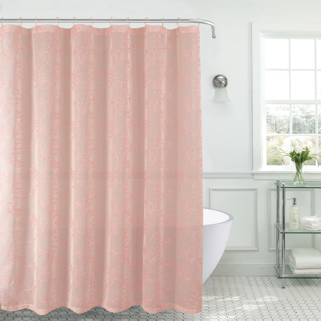 Vega Vines Sheer Embroidery Shower Curtain and 12 Metal Hooks Set, 70x ...