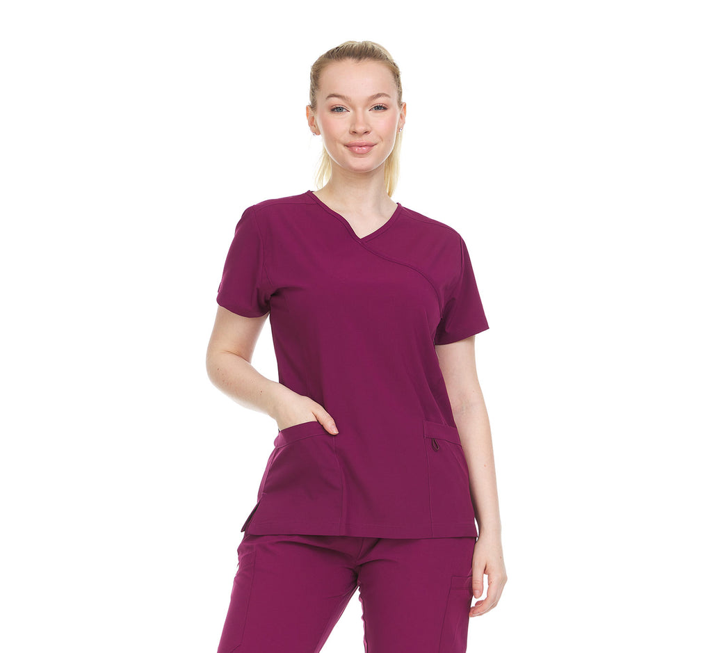Heal Wear 4-Way Stretch Mock Wrap Women's Medical Scrub Top – ShopBobbys