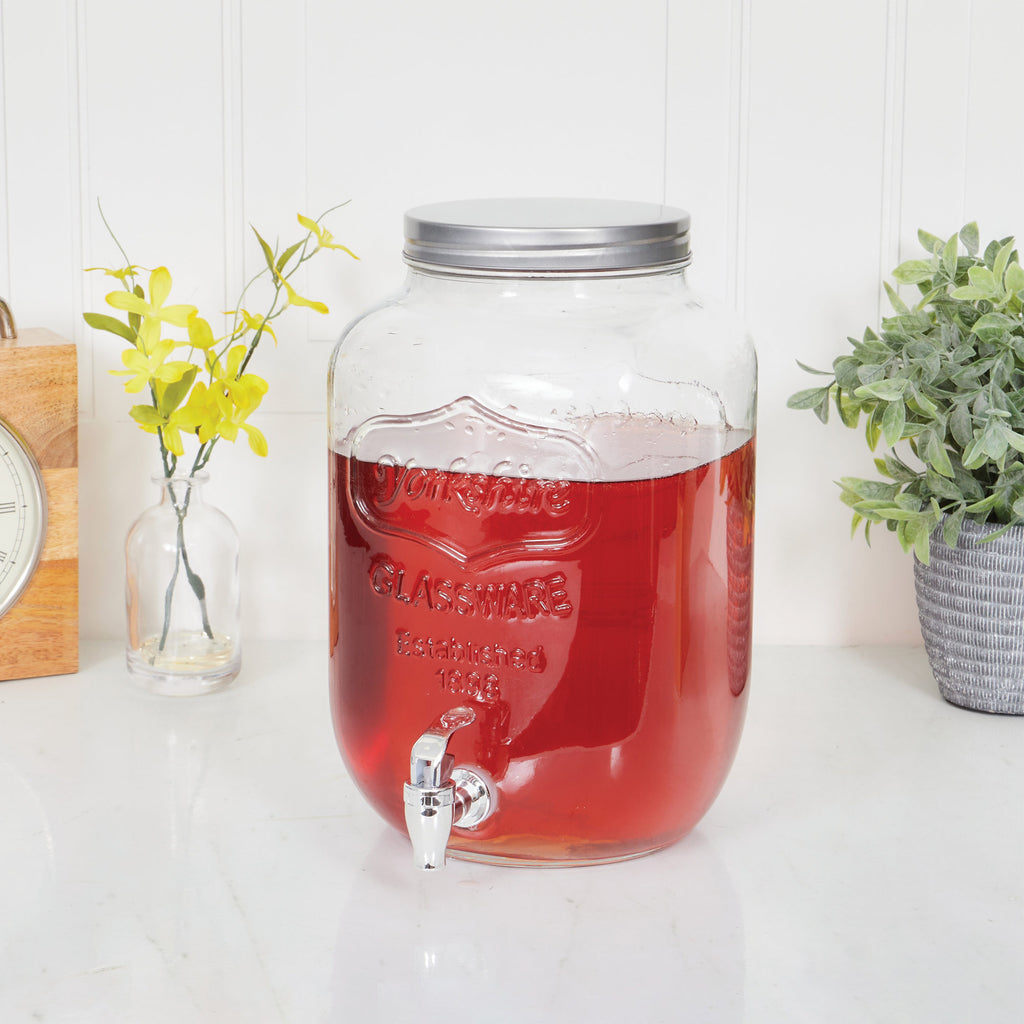 Home Basics Yorkshire Glass Beverage Dispenser, Clear, 8 Liter (2 Gall ...