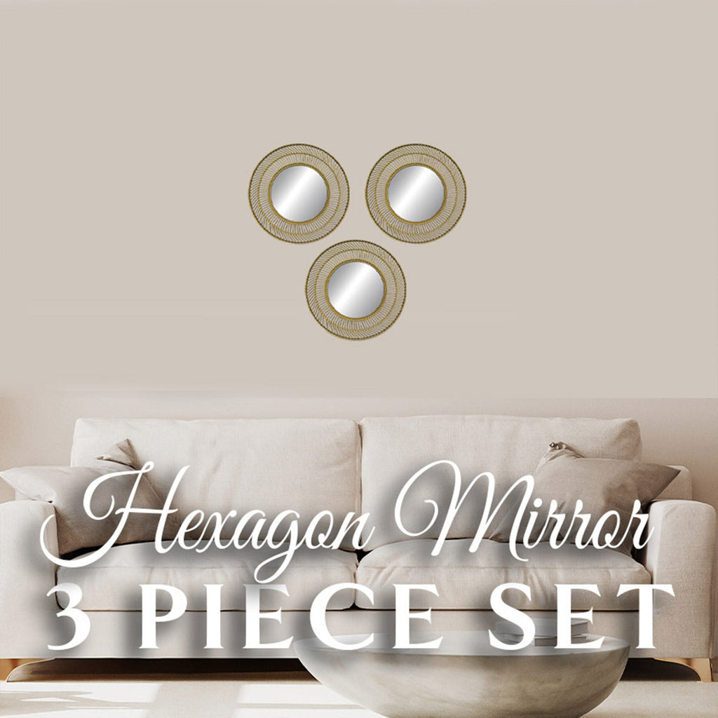 PREMIUS 3 Piece Plastic Mesh Circle Wall Decor Mirror Set, Gold, 10 In ...