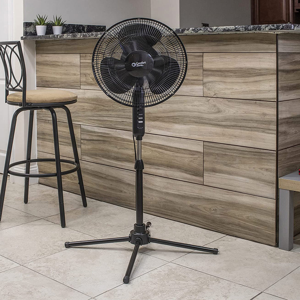 Comfort Zone 3 Speed Oscillating Pedestal Fan, Black, 16 Inch – ShopBobbys