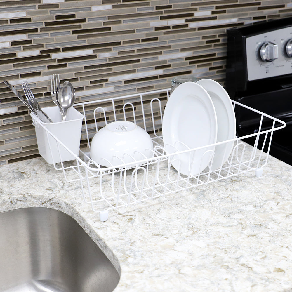 Home Basics Large Vinyl Coated Wire Dish Rack with Utensil Holder, Whi ...