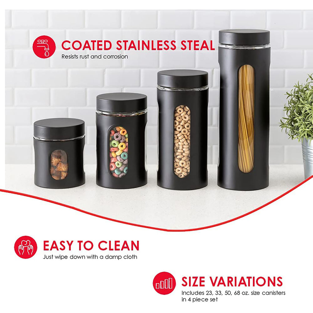 Home Basics 4 Piece Essence Collection Stainless Steel Canister Set, B ...
