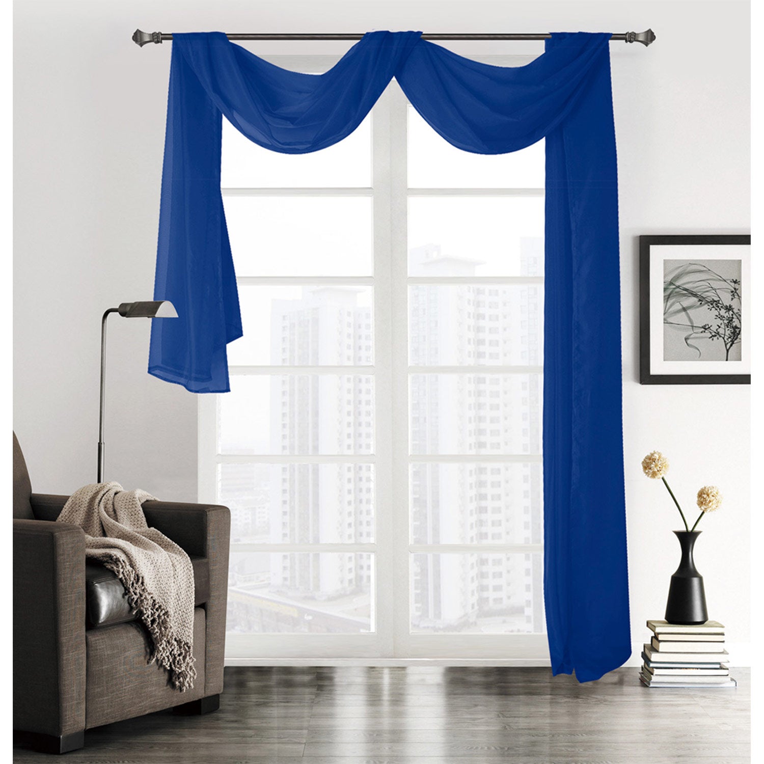 Linda Voile Sheer Solid Window Scarf, Navy Blue, 55x216 Inches – ShopBobbys