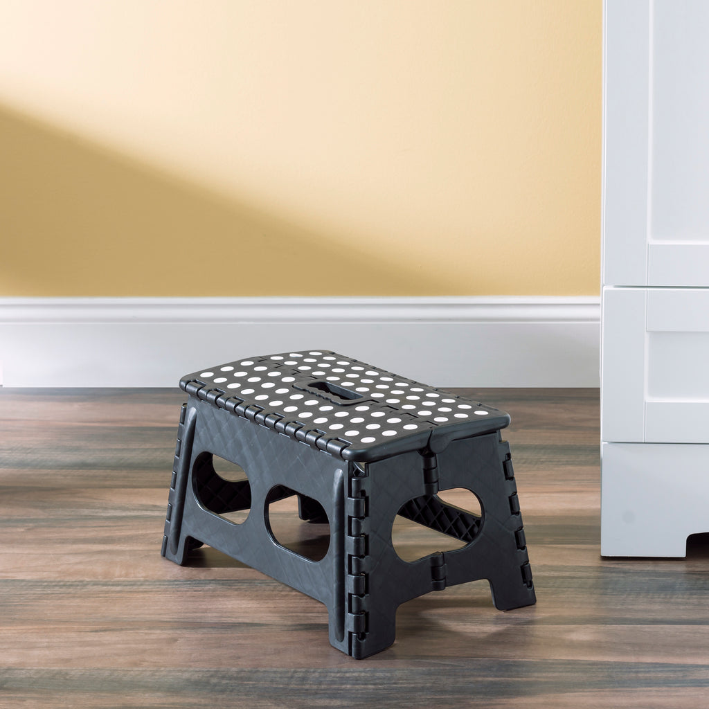 Home Basics Wide Folding Step Stool with Non Slip Grip Dots, Black, 14 ...