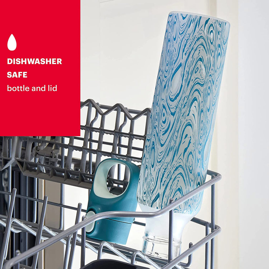 Pyrex Color Changing Glass Water Bottle with Silicone Coating, Blur Ti ...