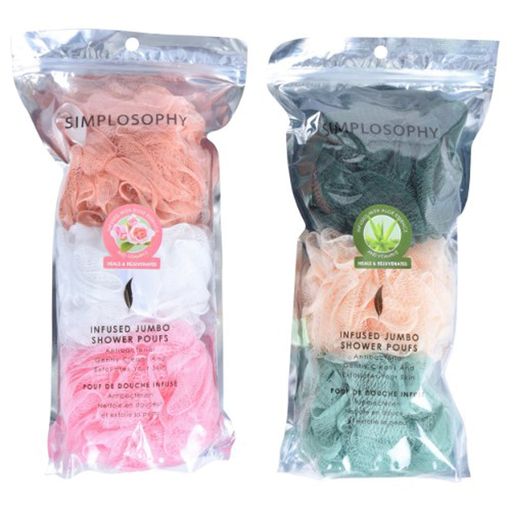 Simplosophy 3-Pack Vitamin E & Essence Infused Jumbo Shower Pouf, Asso ...
