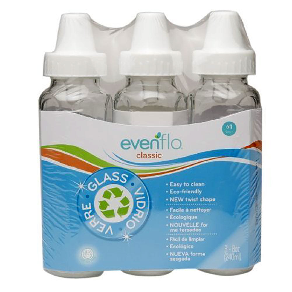 Evenflo 3-pack Classic Glass Bottle With Silicone Nipples, 8 Ounces ...