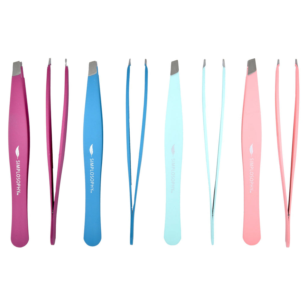 Simplosophy Soft Touch 2-Pack Stainless Steel Tweezer Set, Assorted Co ...