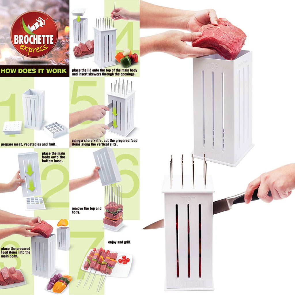 Brochette Express Kebab Maker Kitchen Tool Set With 32 Bamboo Skewers ...