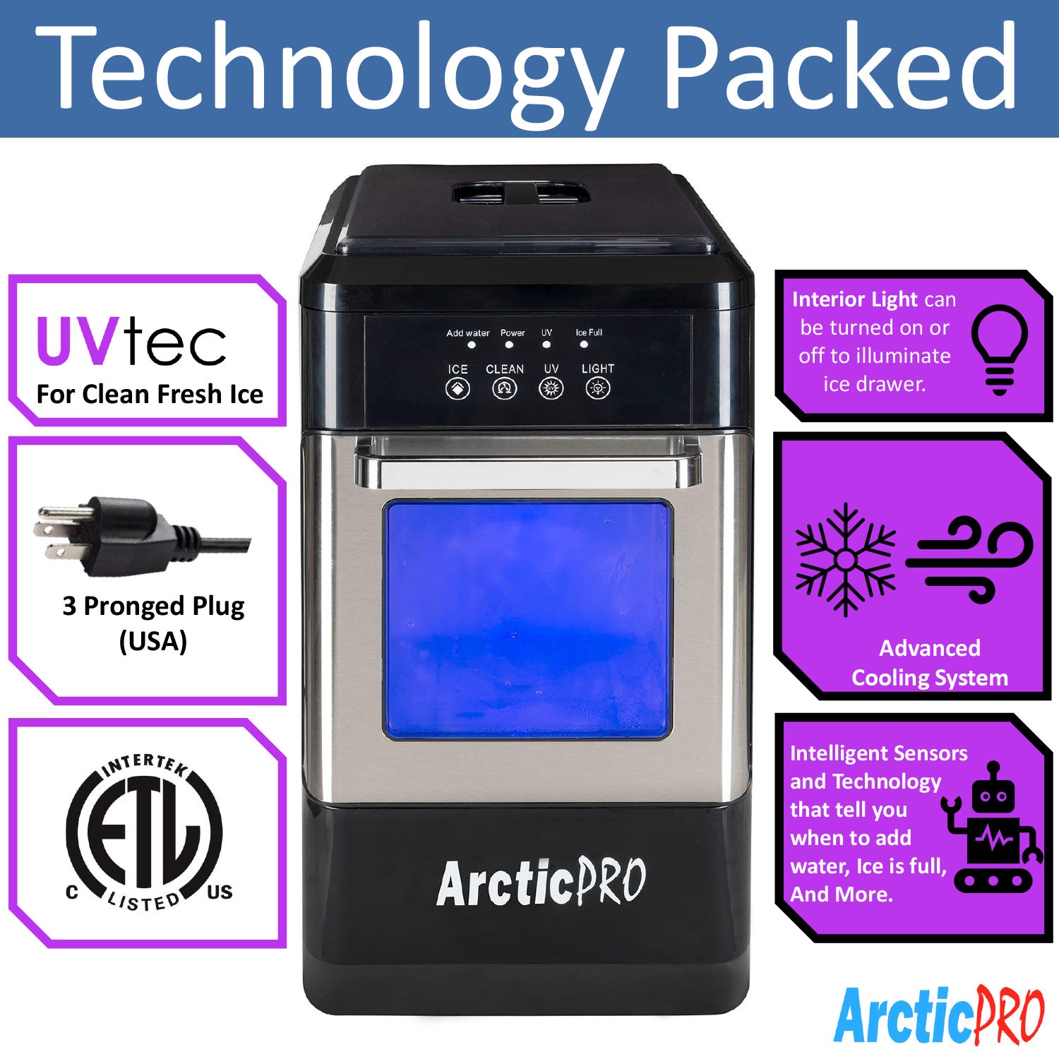 Arctic-Pro Ice Pellet Portable Ice Maker with UV Light and Ice Draw, B ...