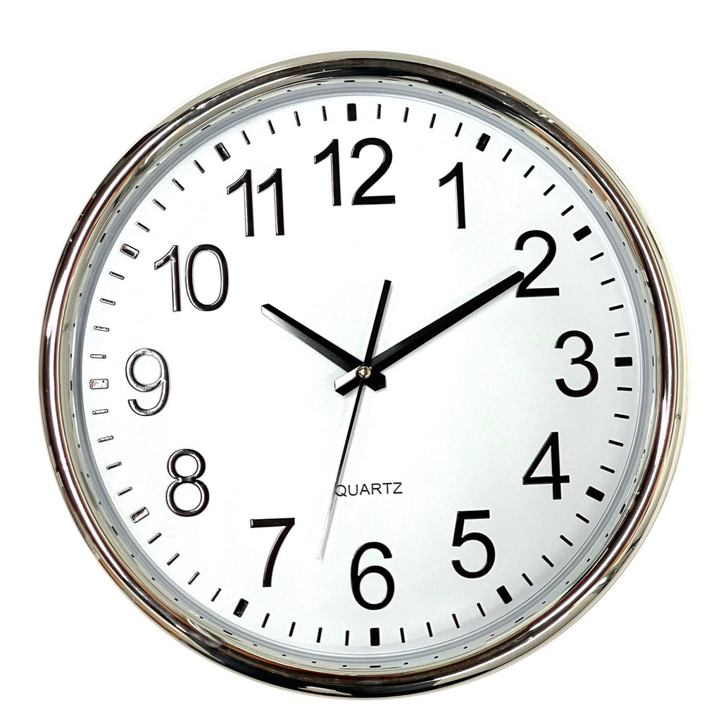 Harko Round Wall Clock with Molded Numbers, Silver Rim, 15 Inches ...