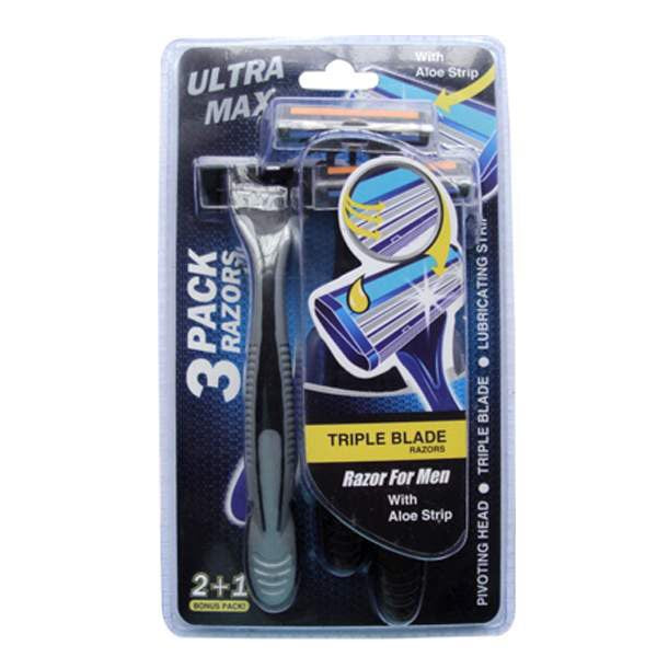 Ultra Max Men's Triple Blade Razors With Aloe Strip - 3 Pack – ShopBobbys