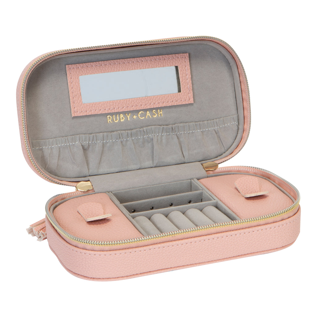Ruby+Cash Faux Leather Zippered Travel Jewelry Organizer Box, Blush ...