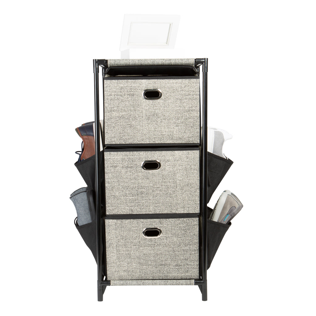 Simplify 3 Tier Storage Drawers with Side Pockets, Black – ShopBobbys