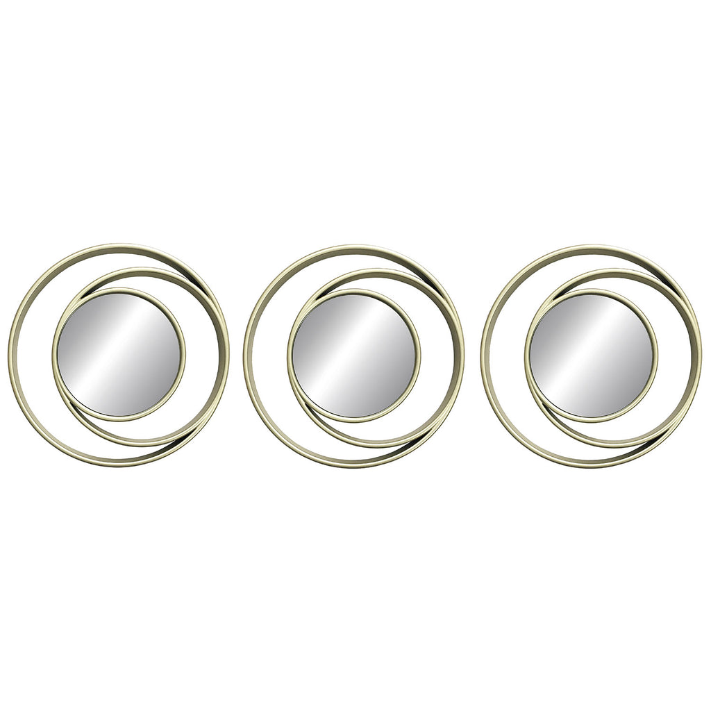 Premius 3 Piece Round Geometric Mirror Set Wall Decor, Champagne, 10 I ...
